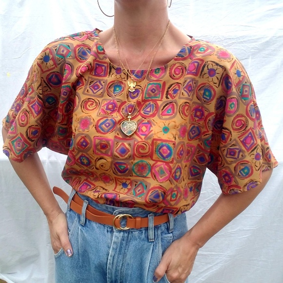 Vintage | Tops | Vintage Funky Print Boxy Top | Poshmark